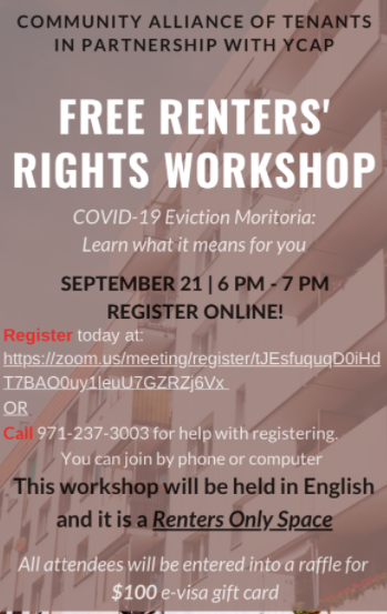 Upcoming Tenant Trainings. Community Alliance of Tenants and YCAP will ...